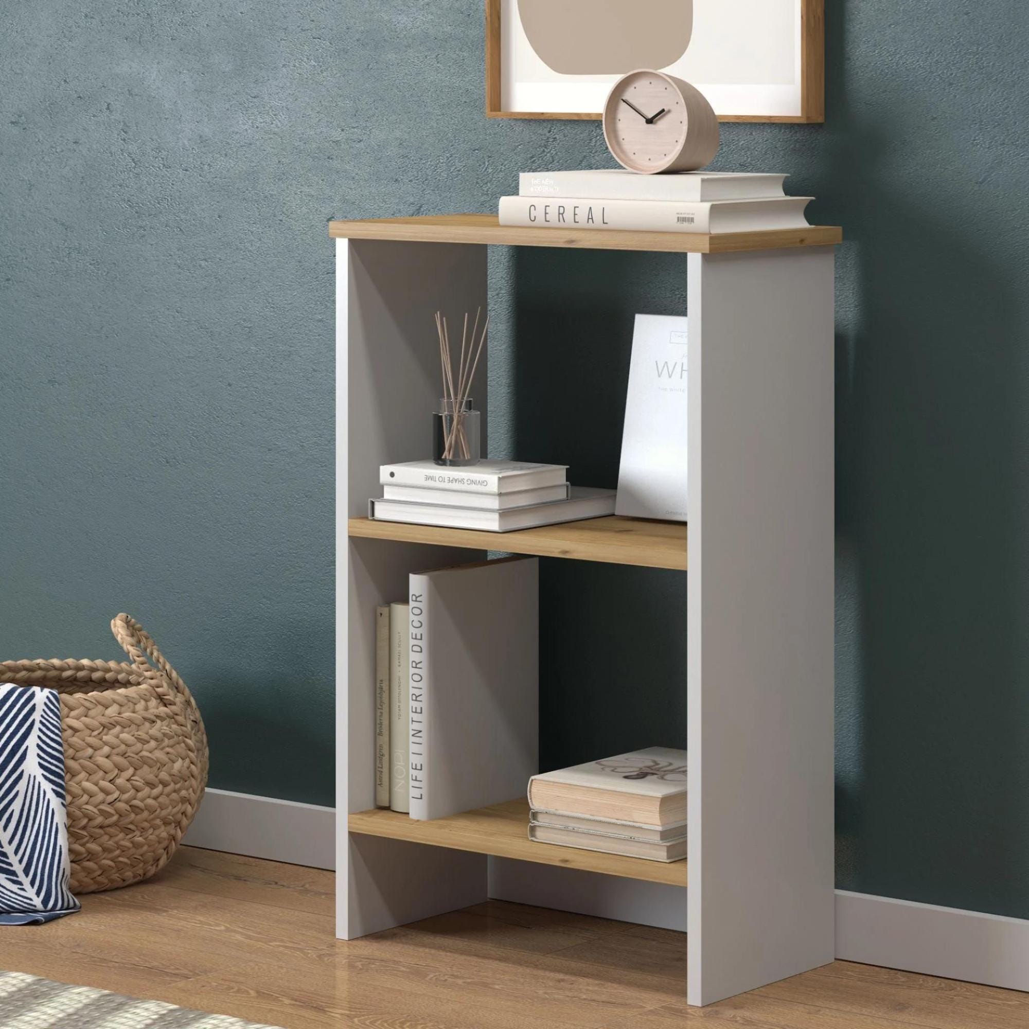 Mid Century Modern Bookcase Small White Bookshelf Sustainable Wood ...