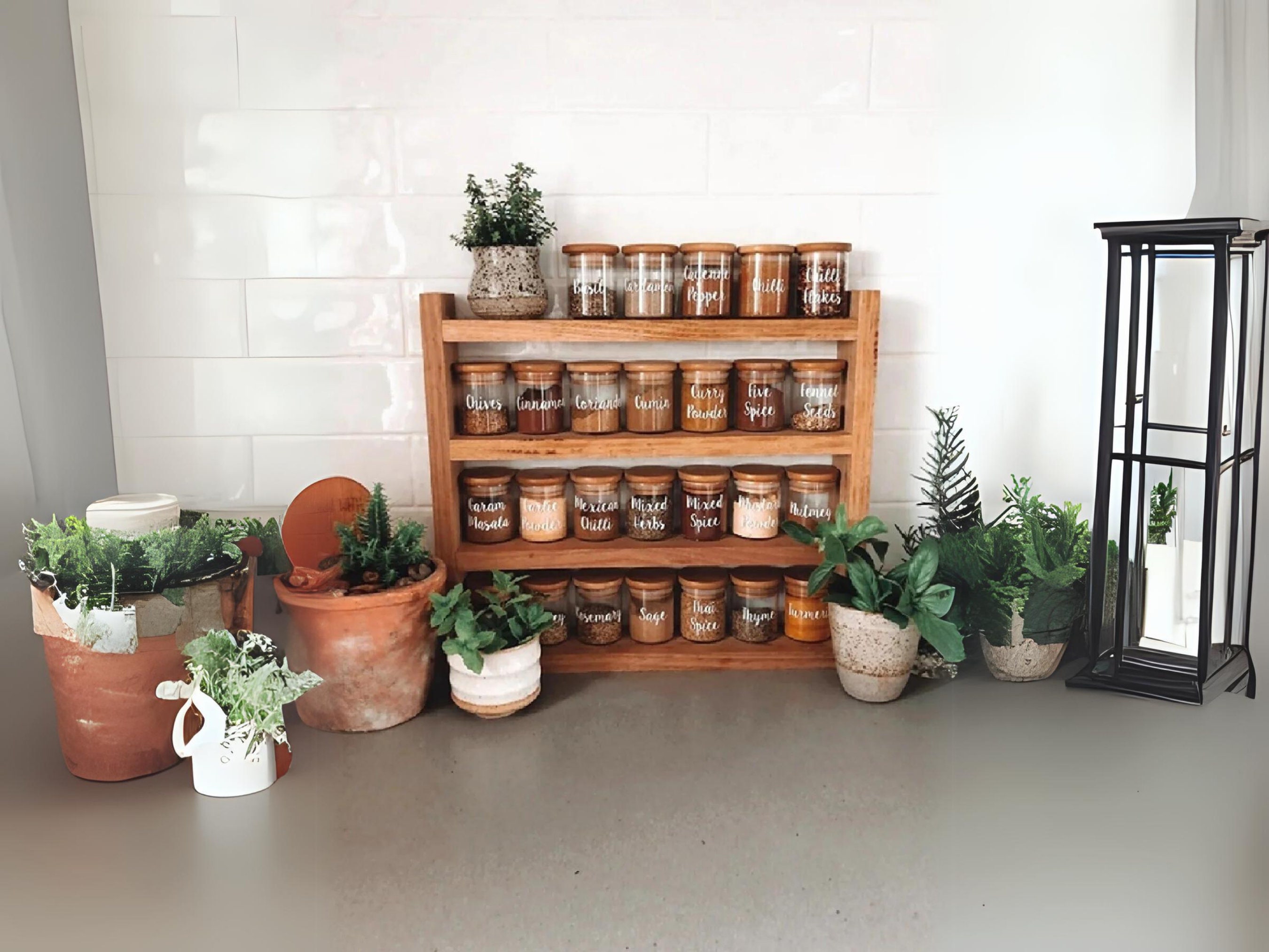 Wood Spice Rack Countertop 17.7 Inch 45cm Kitchen Storage Wall Spice ...