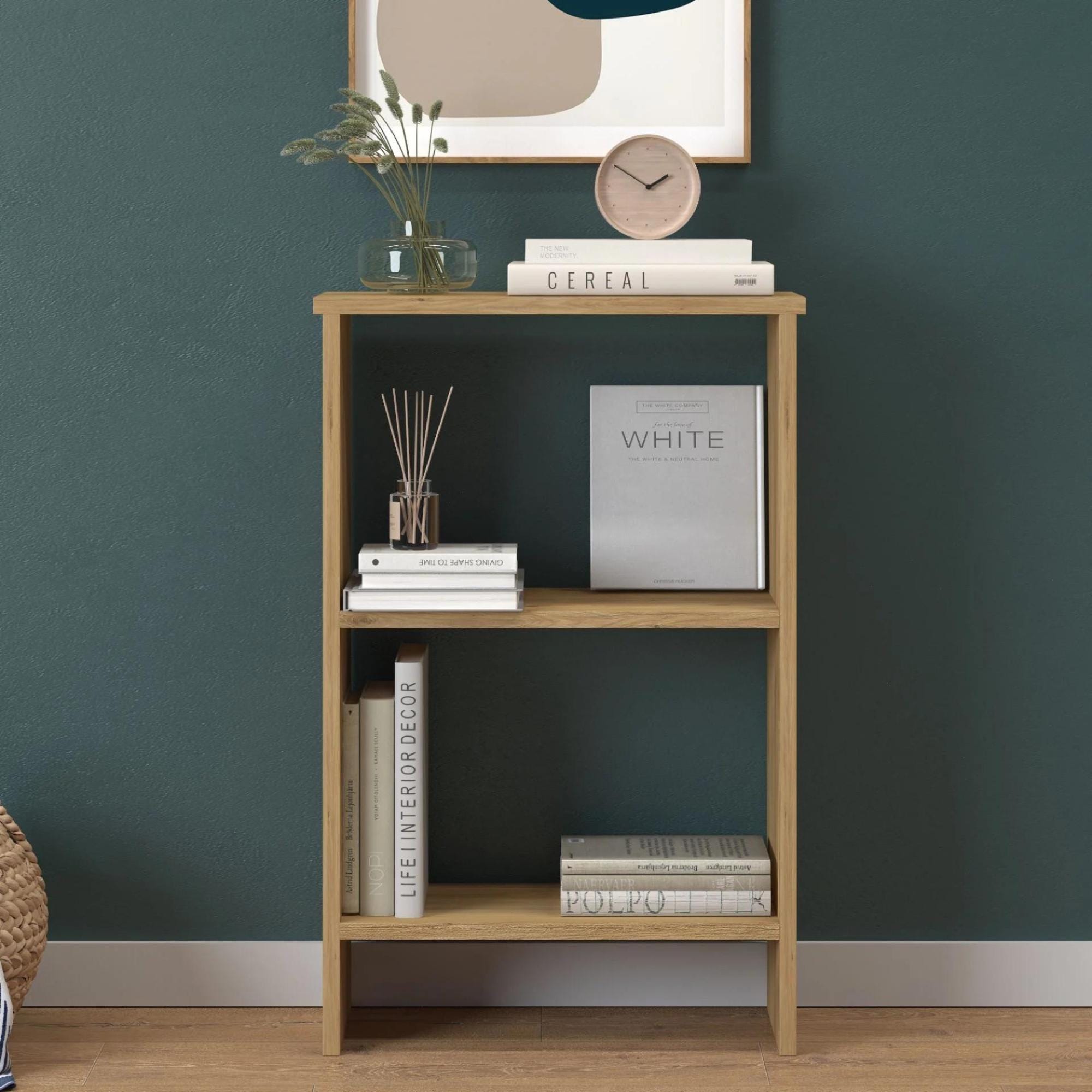 Mid Century Modern Bookcase Small White Bookshelf Sustainable Wood ...