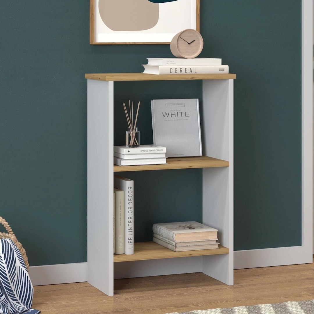 Mid Century Modern Bookcase Small White Bookshelf Sustainable Wood ...