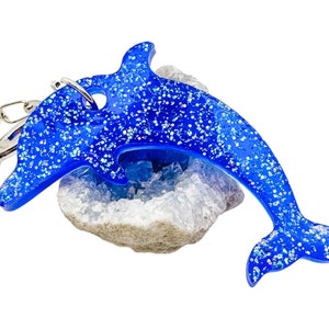 Blue Dolphin Keychain Charm, Handmade Key Accessory, Sparkly Cobalt ...