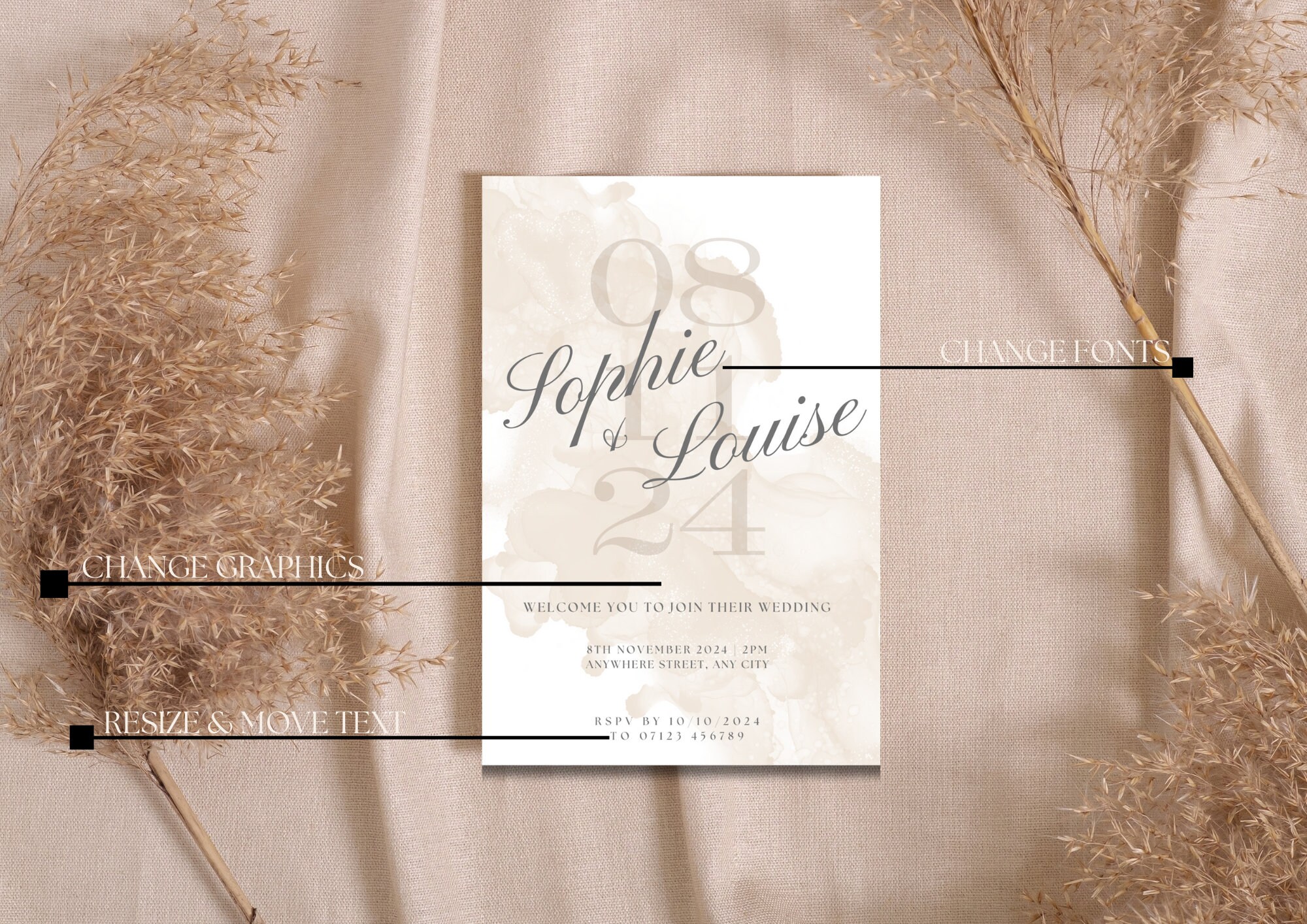 Wedding Invitation, Editable Invitation Template, Instant Download ...