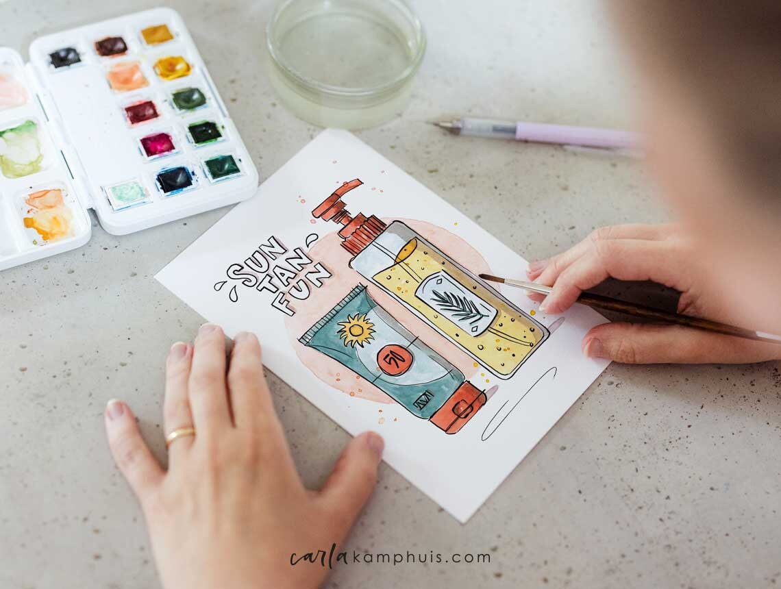 How to Draw Tutorial: Sun Tan Fun | Step by Step PDF Drawing Guide ...