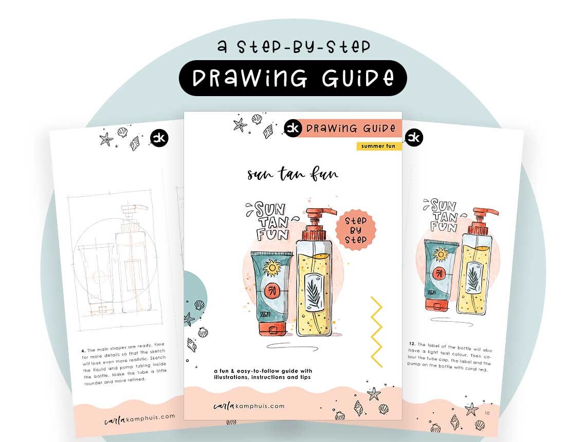 How to Draw Tutorial: Sun Tan Fun | Step by Step PDF Drawing Guide ...