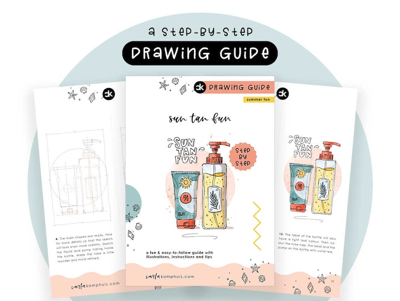 How to Draw Tutorial: Sun Tan Fun | Step by Step PDF Drawing Guide ...