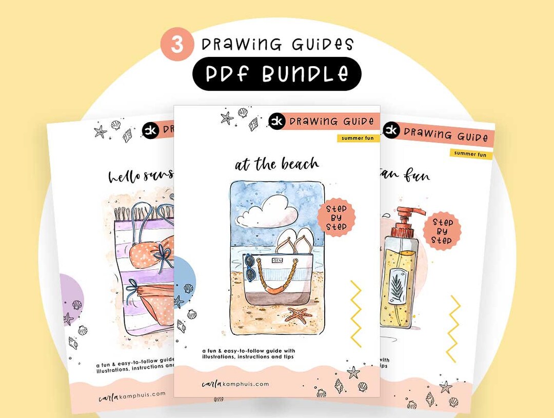 How to Draw Bundle: Summer Fun 3x Step by Step PDF Drawing Guides, Easy ...