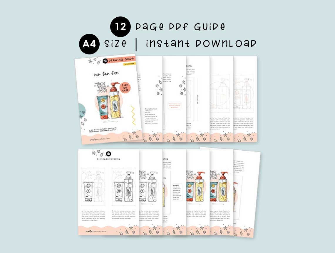 How to Draw Tutorial: Sun Tan Fun | Step by Step PDF Drawing Guide ...