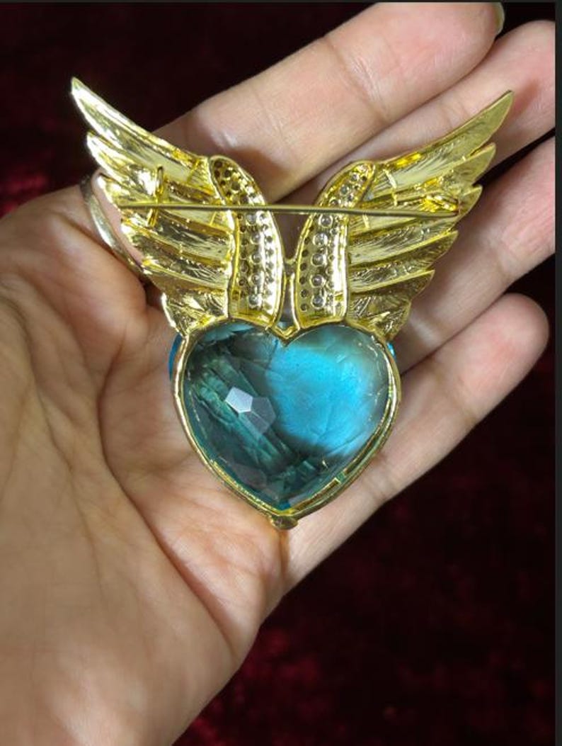 Queen Victoria Inspired Winged Heart Brooch, 925 Sterling Silver Lab ...