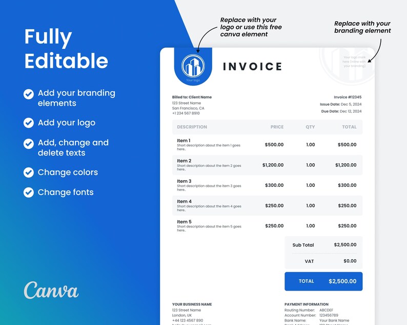 Invoice Template - Editable Invoice, Simple & Minimalist Invoice, Small ...