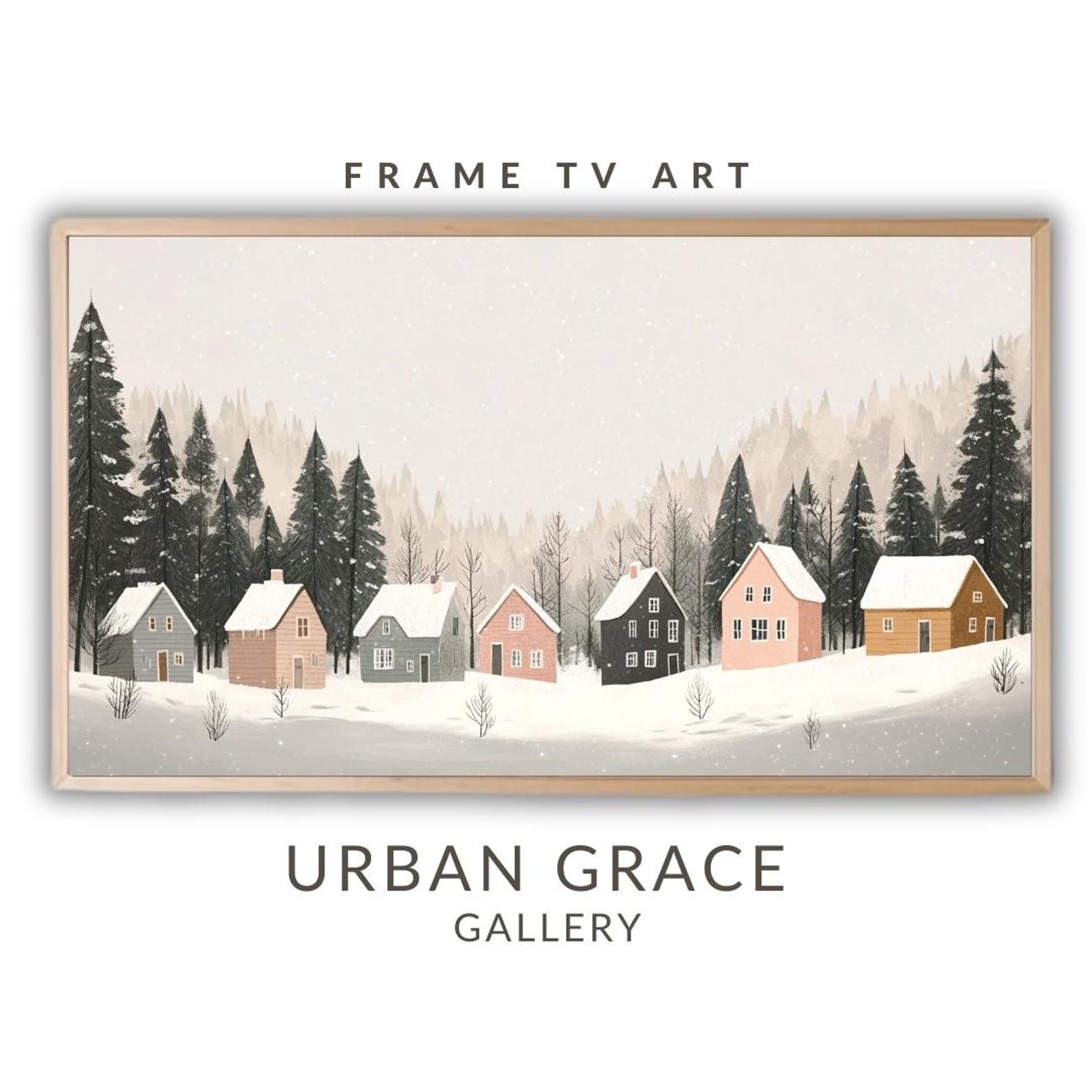 Christmas Village Frame TV Painting Pastel Winter Row Houses Digital ...