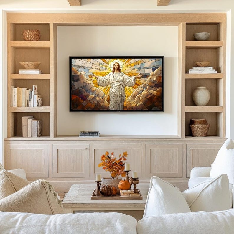 Jesus Christ Frame TV Stained Glass Art | Christian Farmhouse Christian ...