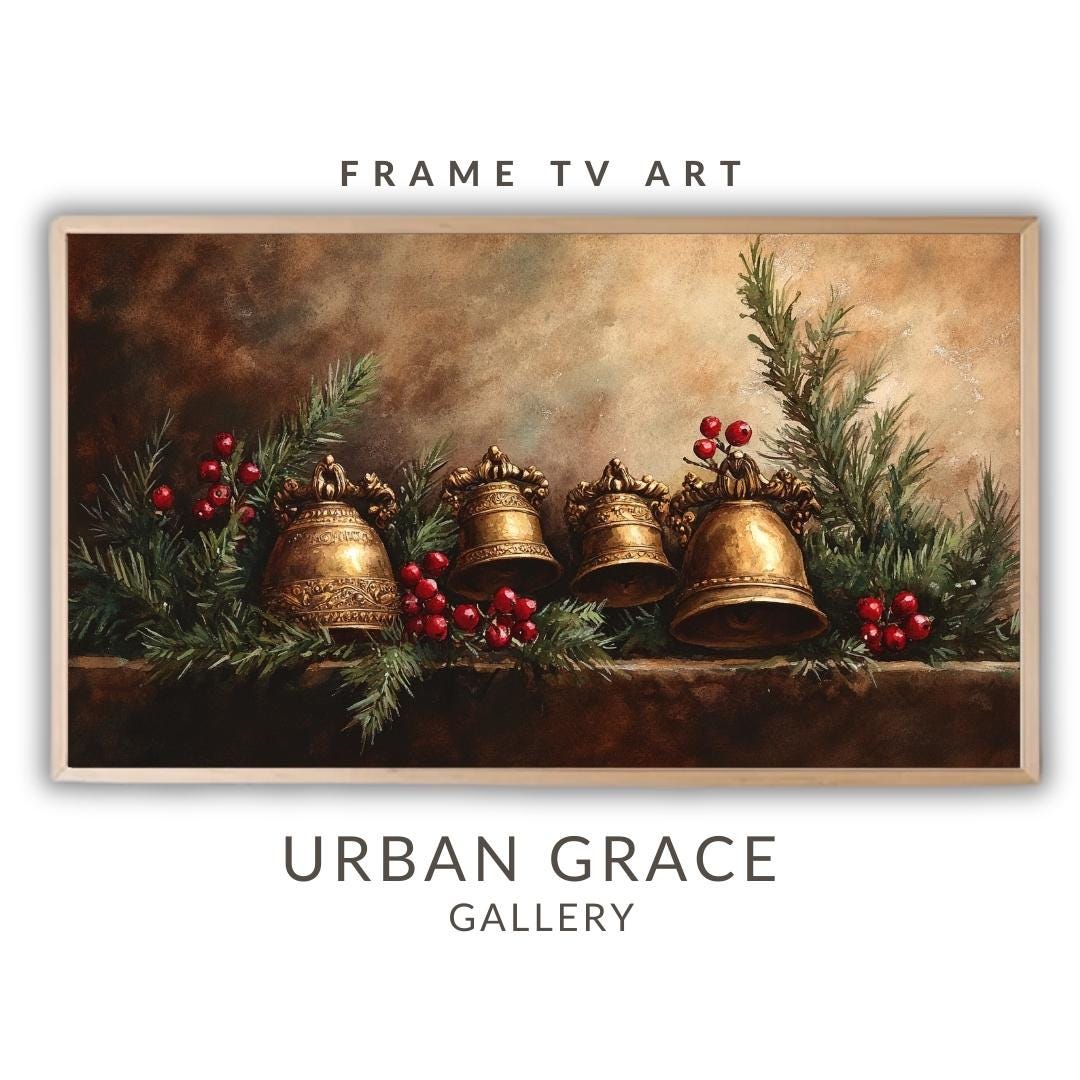 Vintage Christmas Bells Frame TV Art: Rustic Holiday Decor (digital ...
