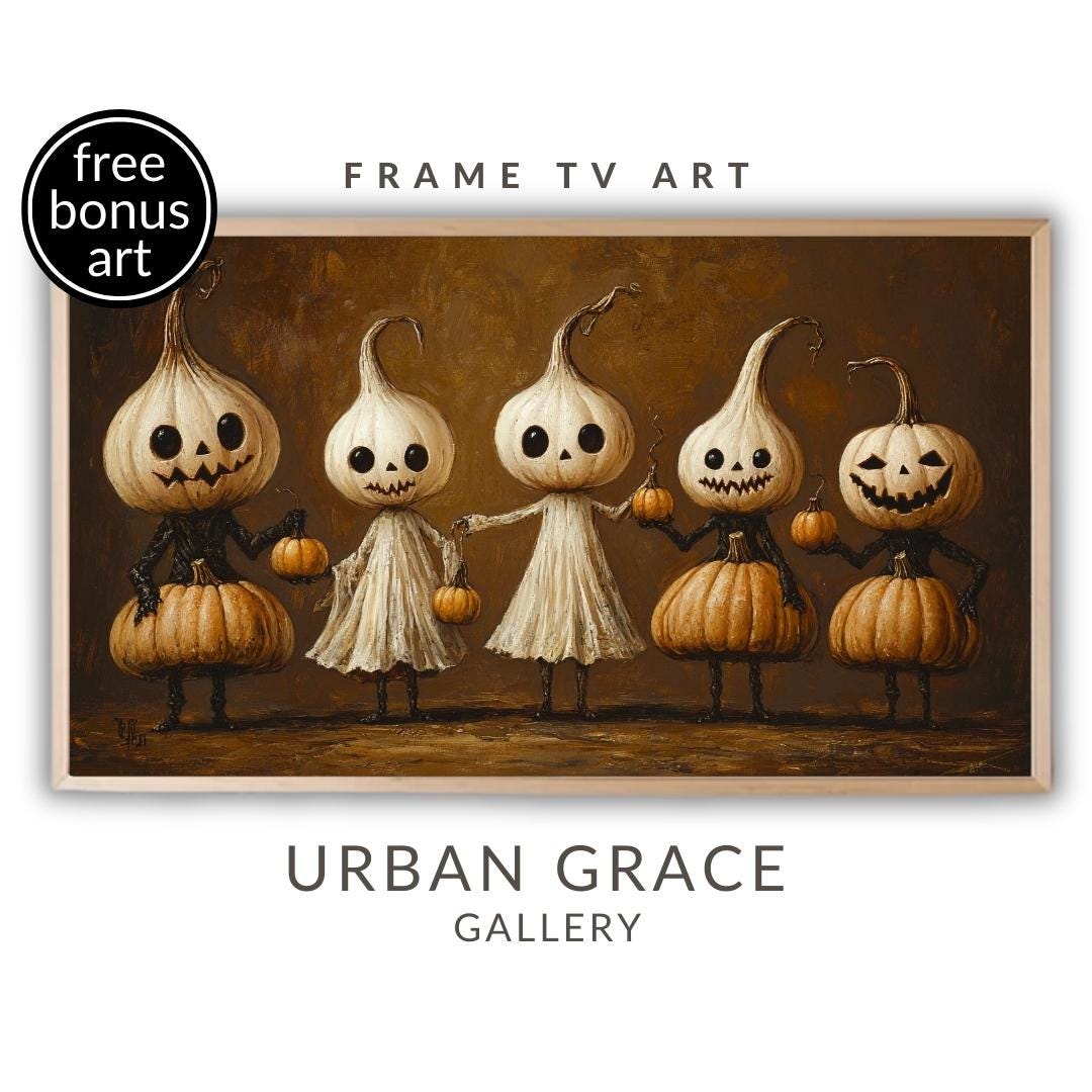 Halloween Pumpkin Frame TV Art, Autumn Rustic Farmhouse Painting, Dark ...