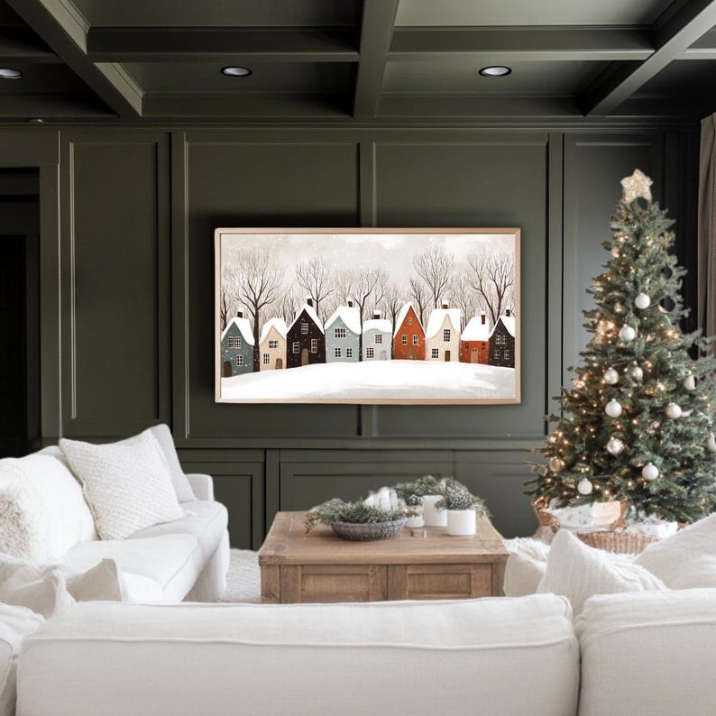 Winter Village Frame TV Art Modern Winter Row Houses Digital Holiday ...
