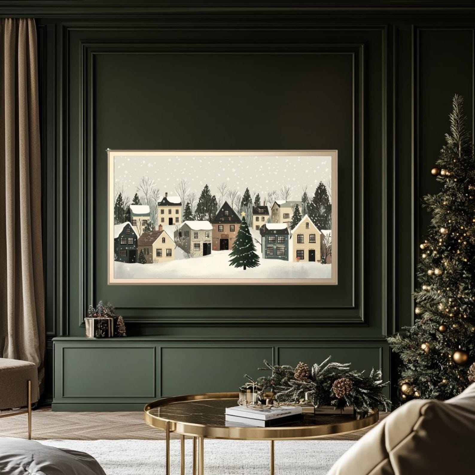Winter Village Frame TV Art: Modern Cottage Christmas (digital Download ...