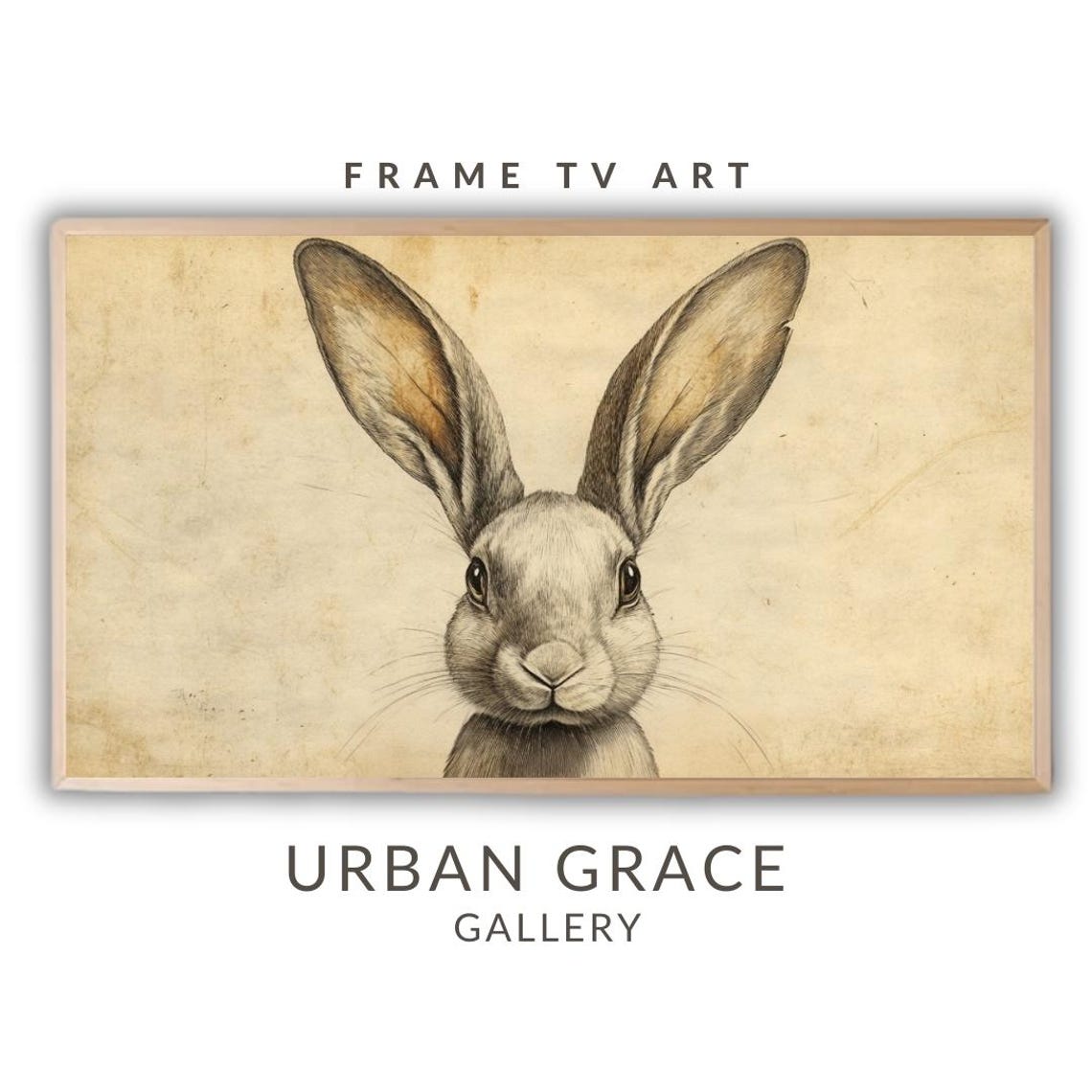 Easter Bunny Frame TV Art, Rabbit Ears Spring Painting, Nursery TV Hare ...