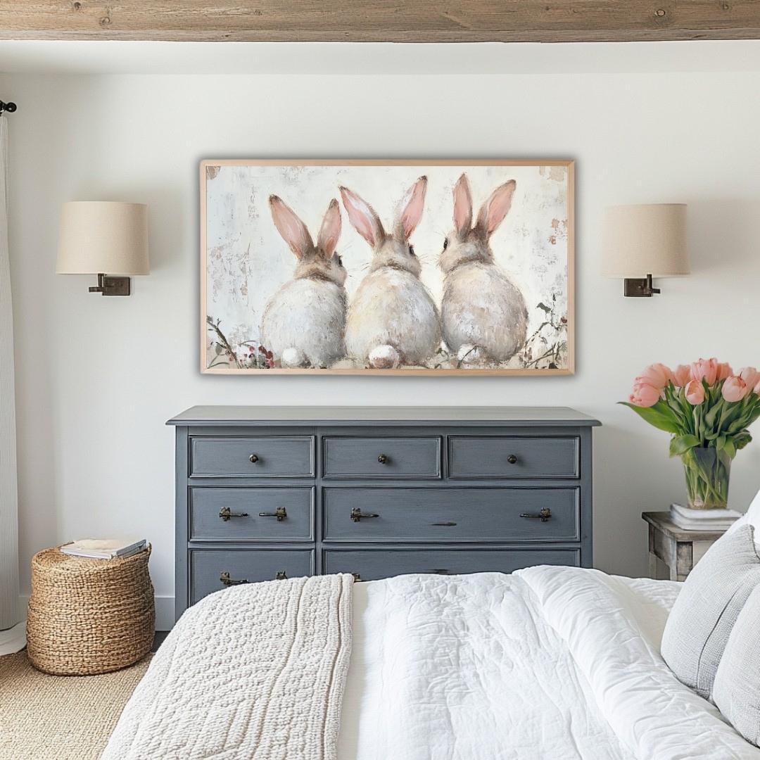 Easter Bunny Frame TV Art, Easter Rabbit Spring Painting, Nursery TV ...