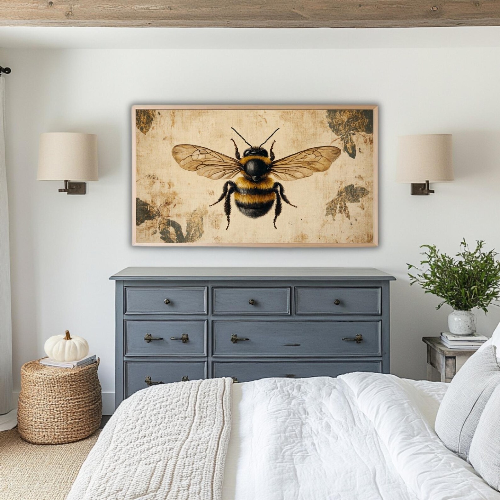 Vintage Bumblebee Frame TV Art Farmhouse Digital Download Rustic Bee ...