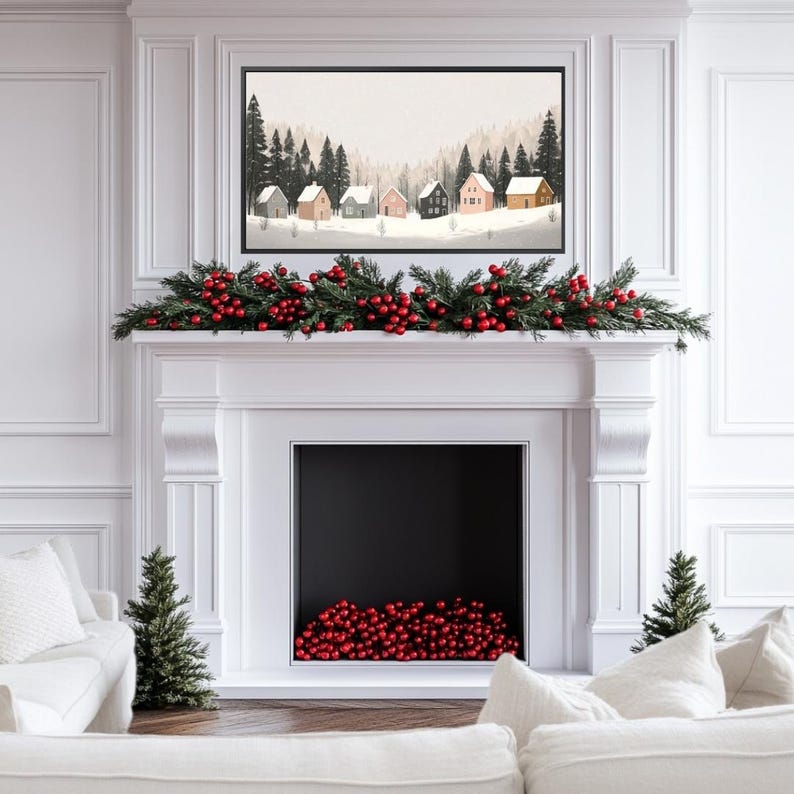 Christmas Village Frame TV Painting Pastel Winter Row Houses Digital ...