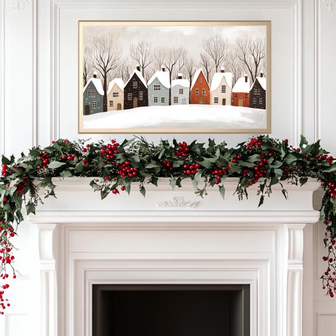 Winter Village Frame TV Art Modern Winter Row Houses Digital Holiday ...