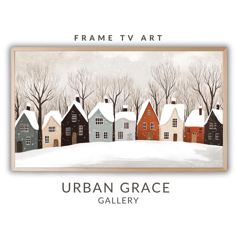 Winter Village Frame TV Art Modern Winter Row Houses Digital Holiday ...