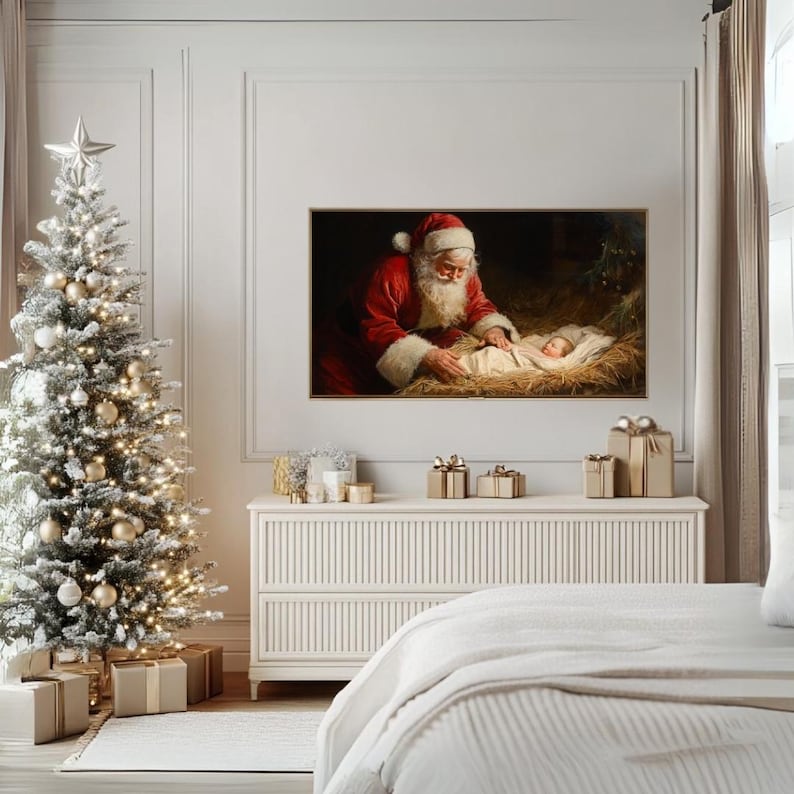 Santa and Christ Child Frame TV Art: Christmas Nativity (digital ...