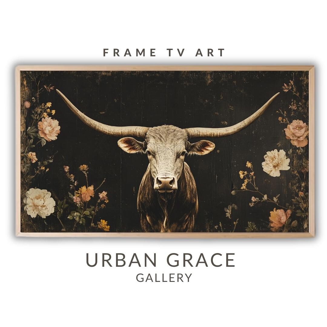 Vintage Longhorn Bull Frame TV Art | Farmhouse Digital Download ...