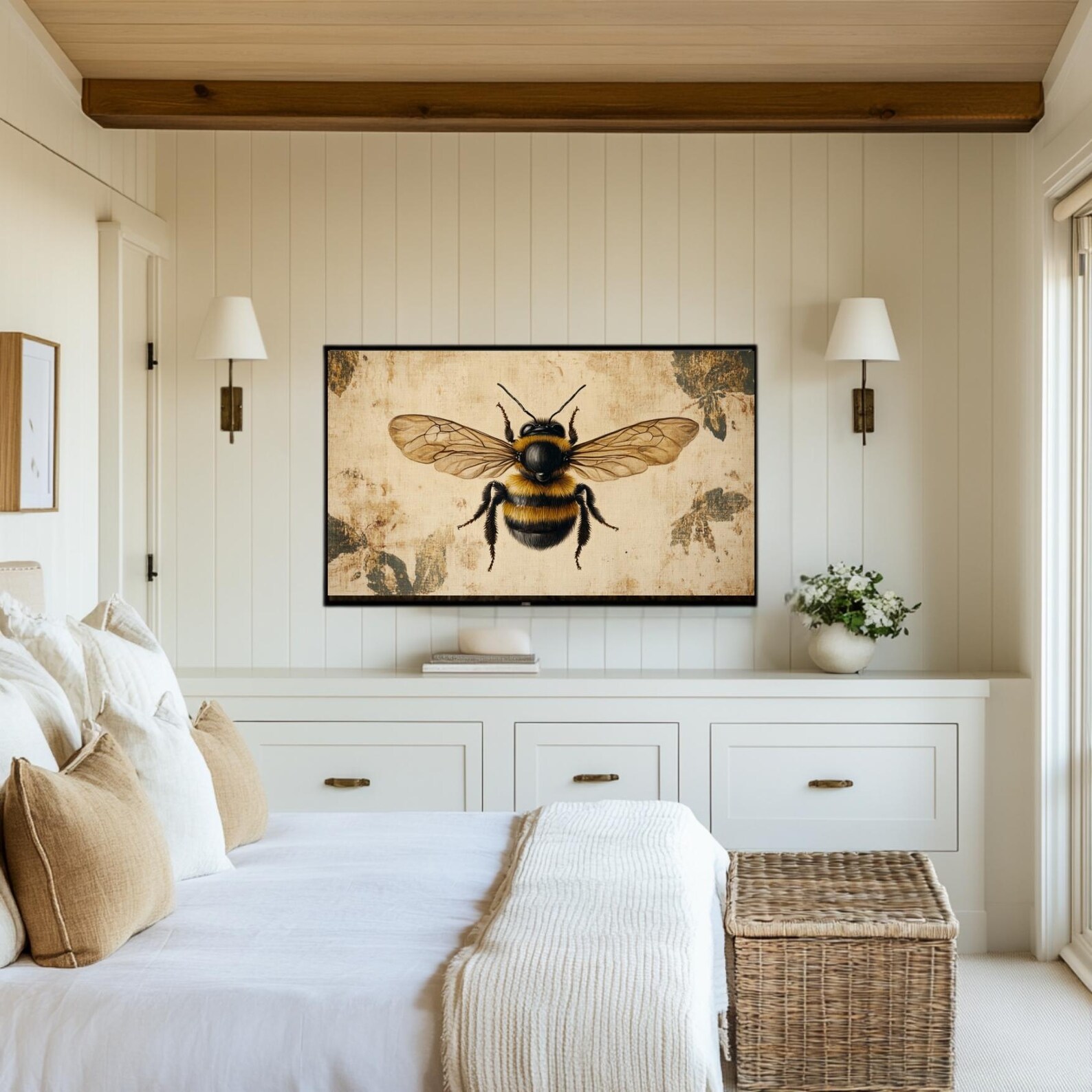 Vintage Bumblebee Frame TV Art Farmhouse Digital Download Rustic Bee ...