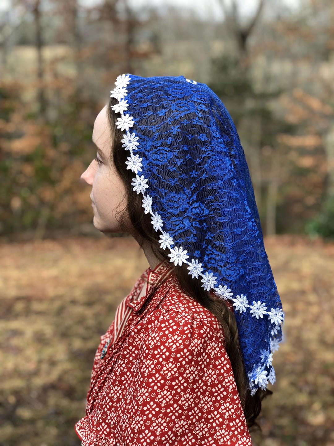 Blue and White Princess Veil Mantilla *WITH CLIP* - Etsy