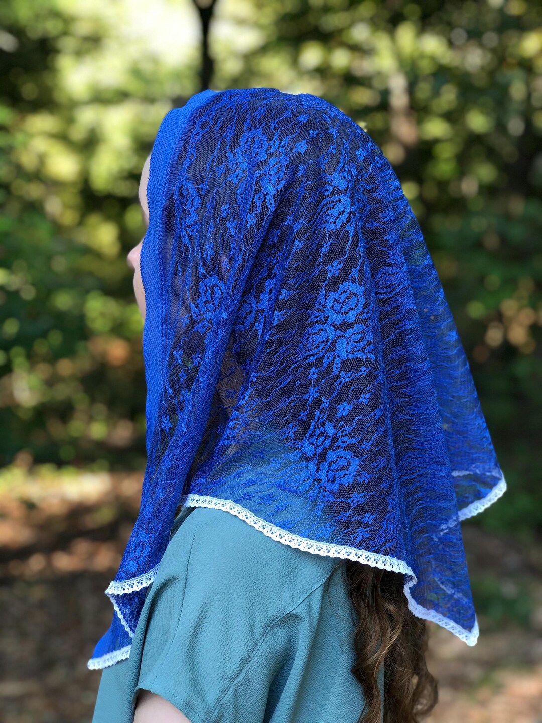 Royal Blue and White Triangle Chapel Veil Mantilla WITH CLIP - Etsy