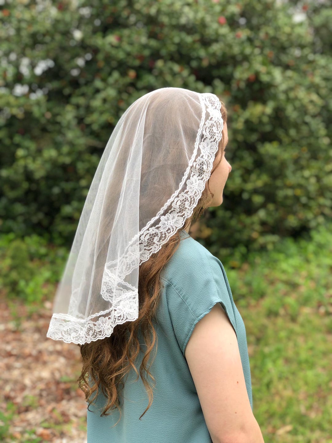 White Lace and Tulle Princess Veil for Catholic Women *WITH CLIP* - Etsy