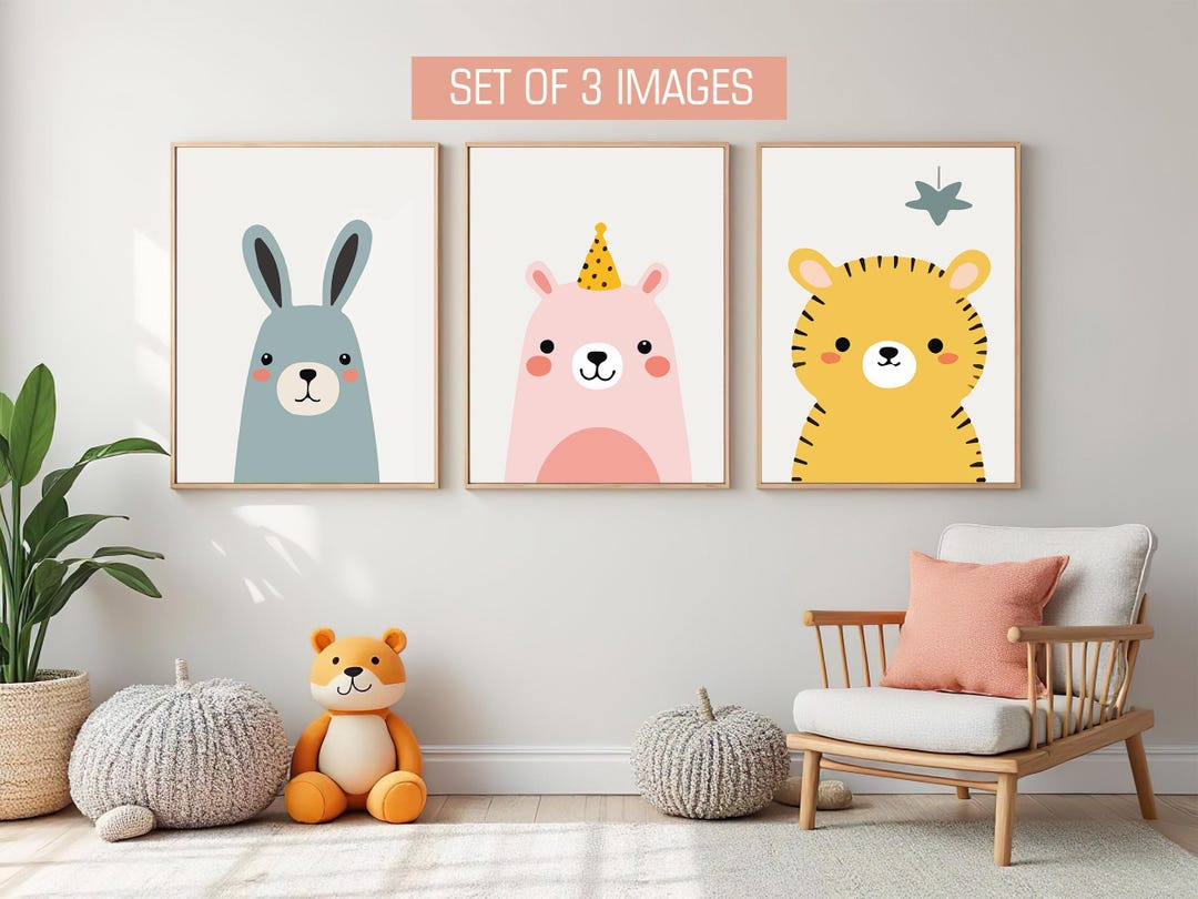 Pastel Animal Nursery Prints – Cute Rabbit, Tiger and Friend ...