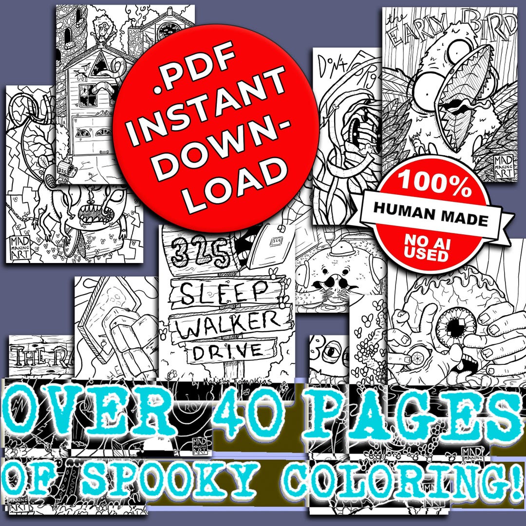 Spooky Halloween Printable Coloring Pages - Instant Download Adult ...
