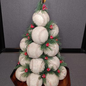 Handcrafted Baseball Christmas Tree With Pine and Berries - Etsy