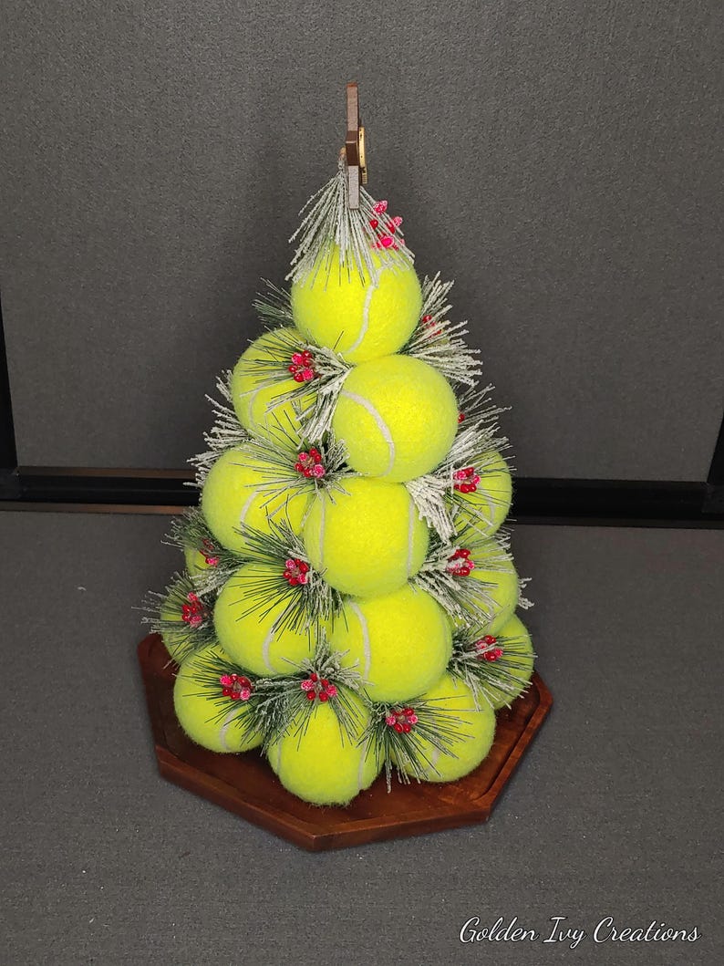 Handcrafted Tennis Ball Christmas Tree With Pine and Berries - Made to ...