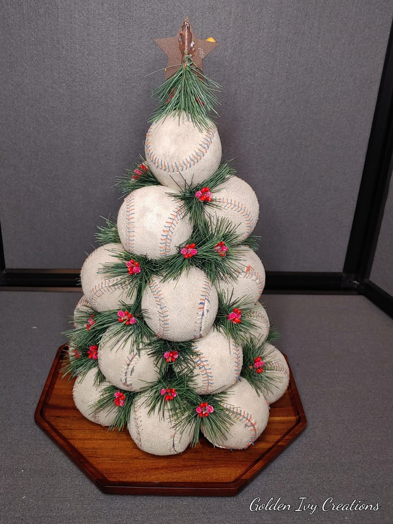 Handcrafted Baseball Christmas Tree With Pine and Berries - Etsy
