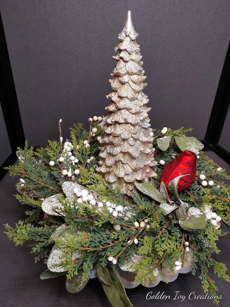 Cardinal and Gold Tree Centerpiece – Winter Woodland Table Décor With ...