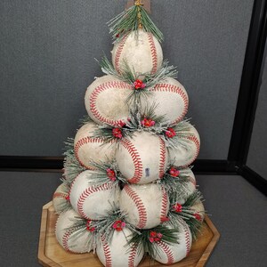 Handcrafted Baseball Christmas Tree With Pine and Berries - Etsy