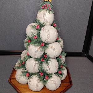 Handcrafted Baseball Christmas Tree With Pine and Berries - Etsy