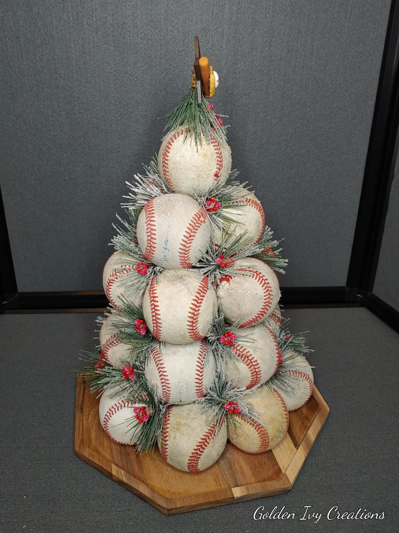 Handcrafted Baseball Christmas Tree With Pine and Berries - Etsy