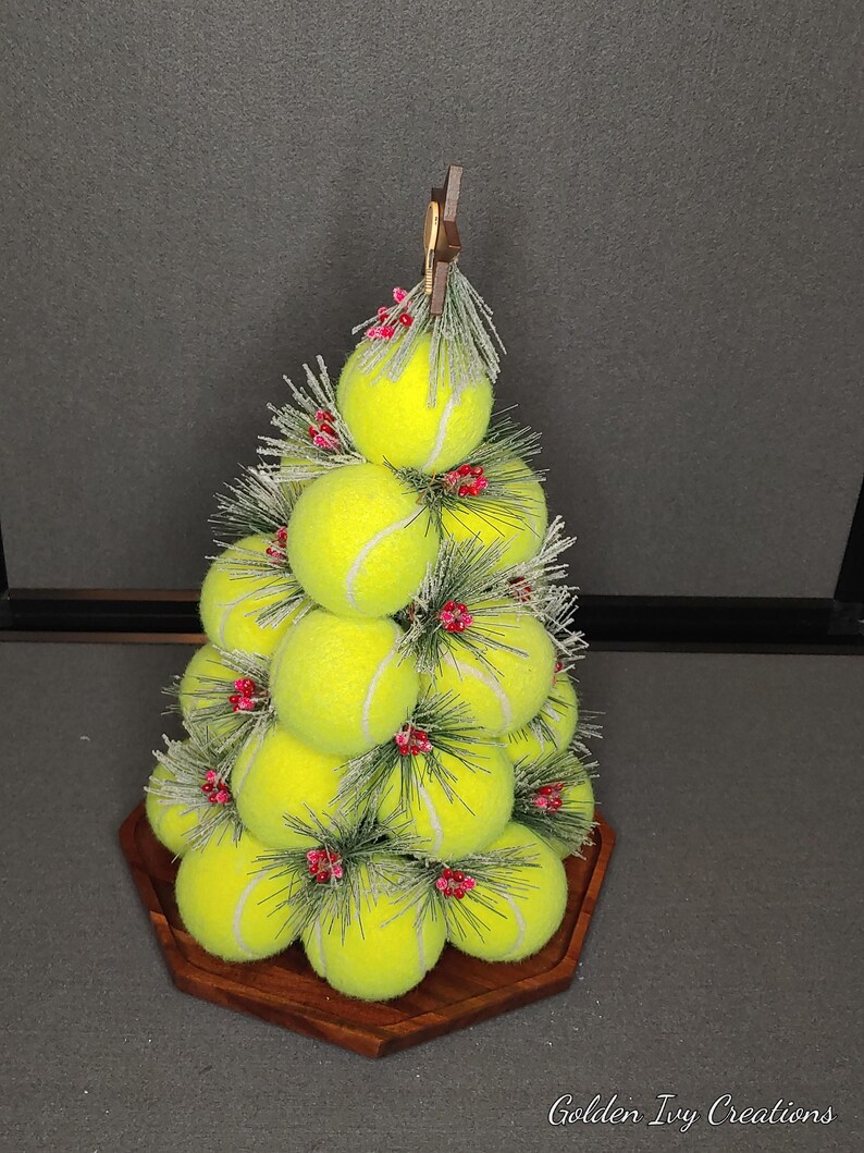 Handcrafted Tennis Ball Christmas Tree With Pine and Berries - Made to ...