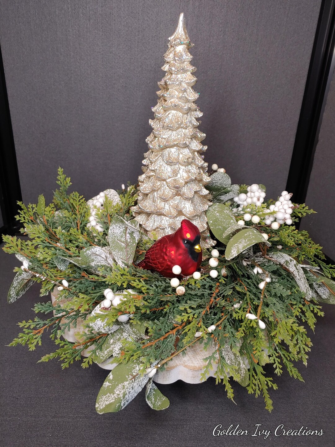 Cardinal and Gold Tree Centerpiece – Winter Woodland Table Décor With ...