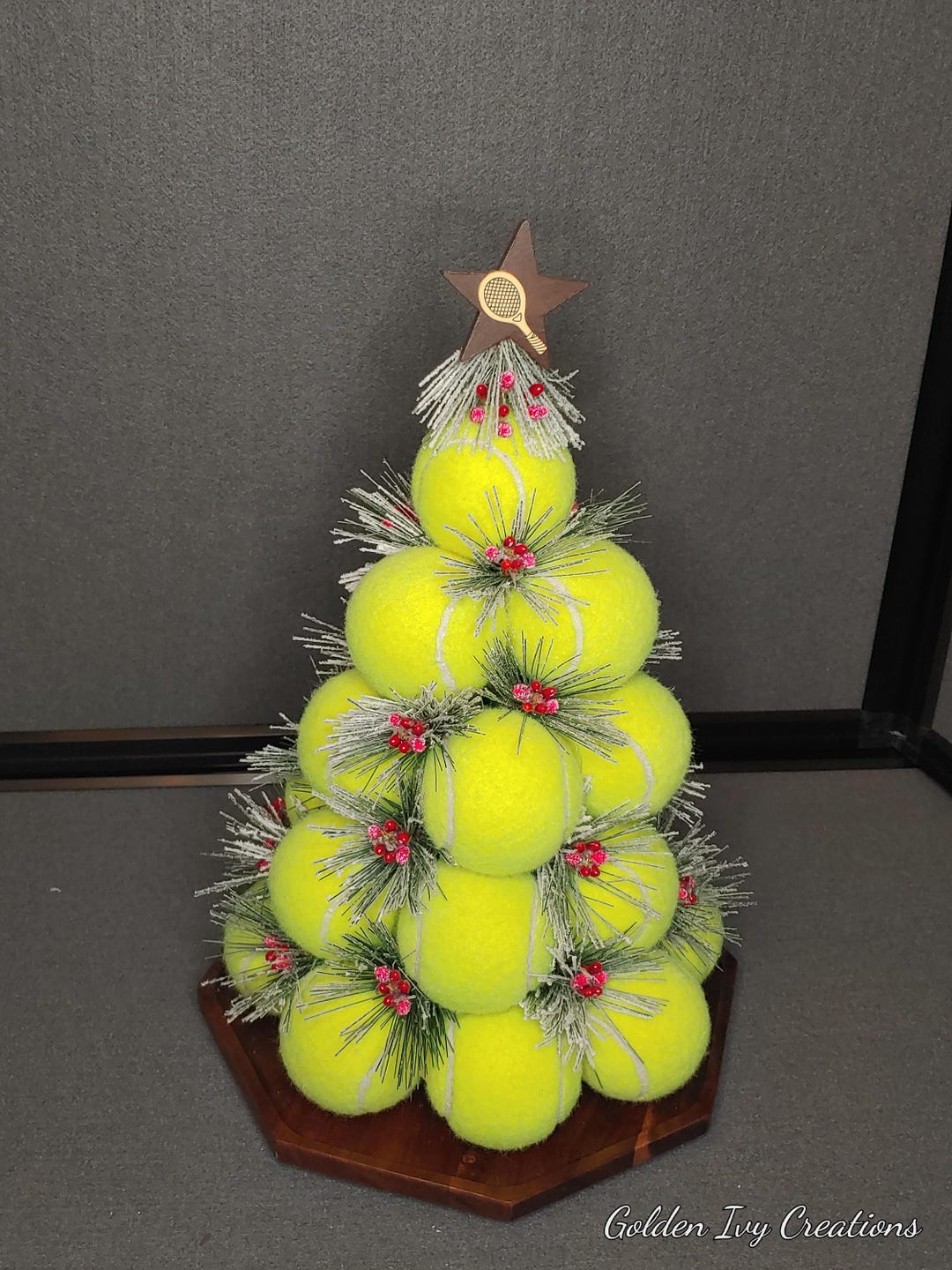 Handcrafted Tennis Ball Christmas Tree With Pine and Berries - Etsy