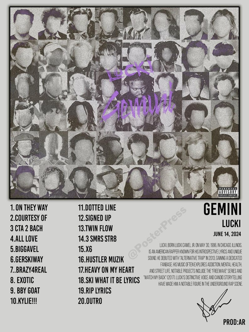 Lucki Poster, Gemini Poster, Rap Poster, Wall Decor, Wall Art, Lucki ...