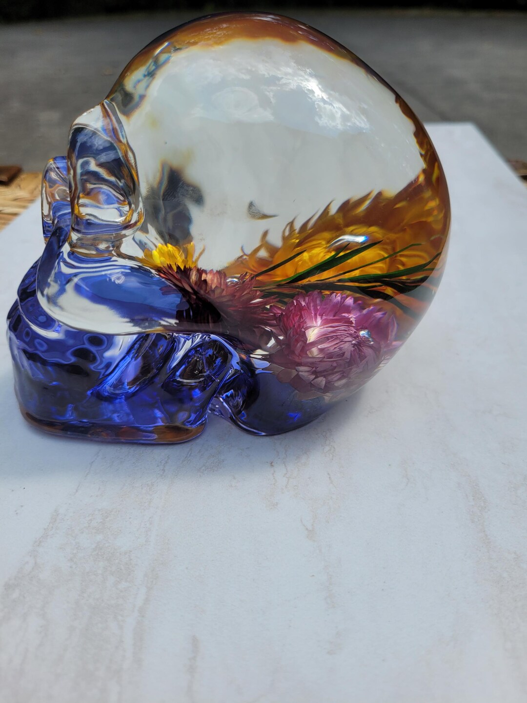 Resin Jumbo Skull 4.5 Inch With Strawflowers - Etsy
