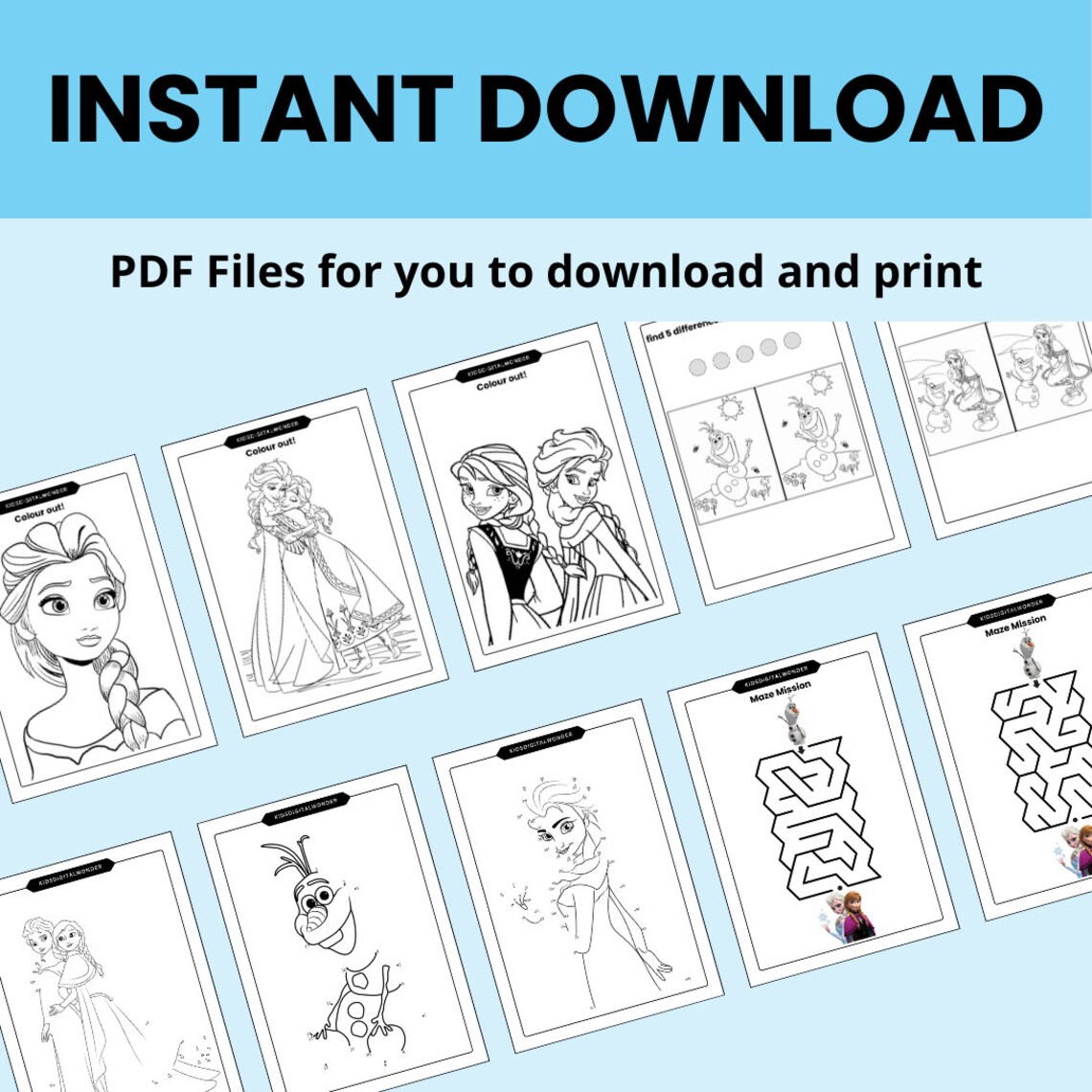 10 Printable Tasks on Activity Book of Frozen for Kids, Coloring Pages ...