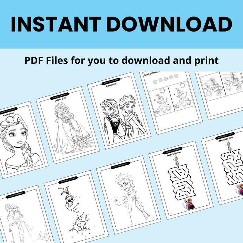 10 Printable Tasks on Activity Book of Frozen for Kids, Coloring Pages ...
