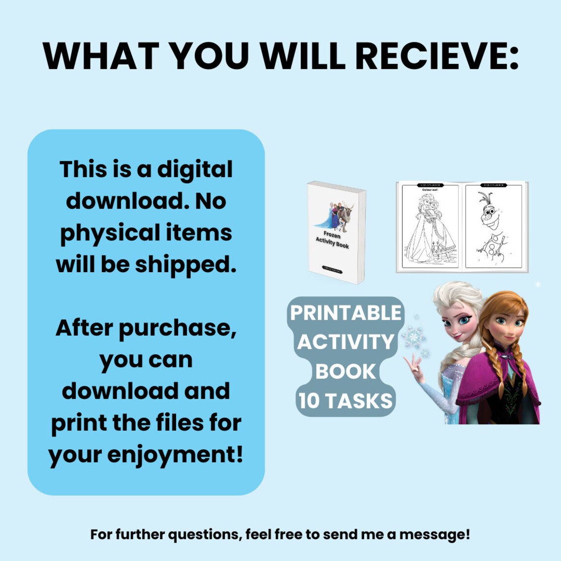 10 Printable Tasks on Activity Book of Frozen for Kids, Coloring Pages ...