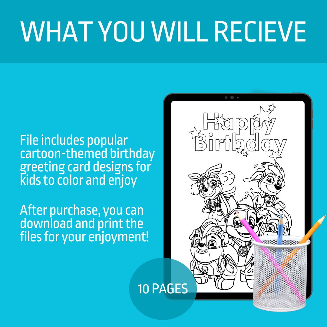 Happy Birthday Coloring Pages Popular Cartoon Design Digital Download ...