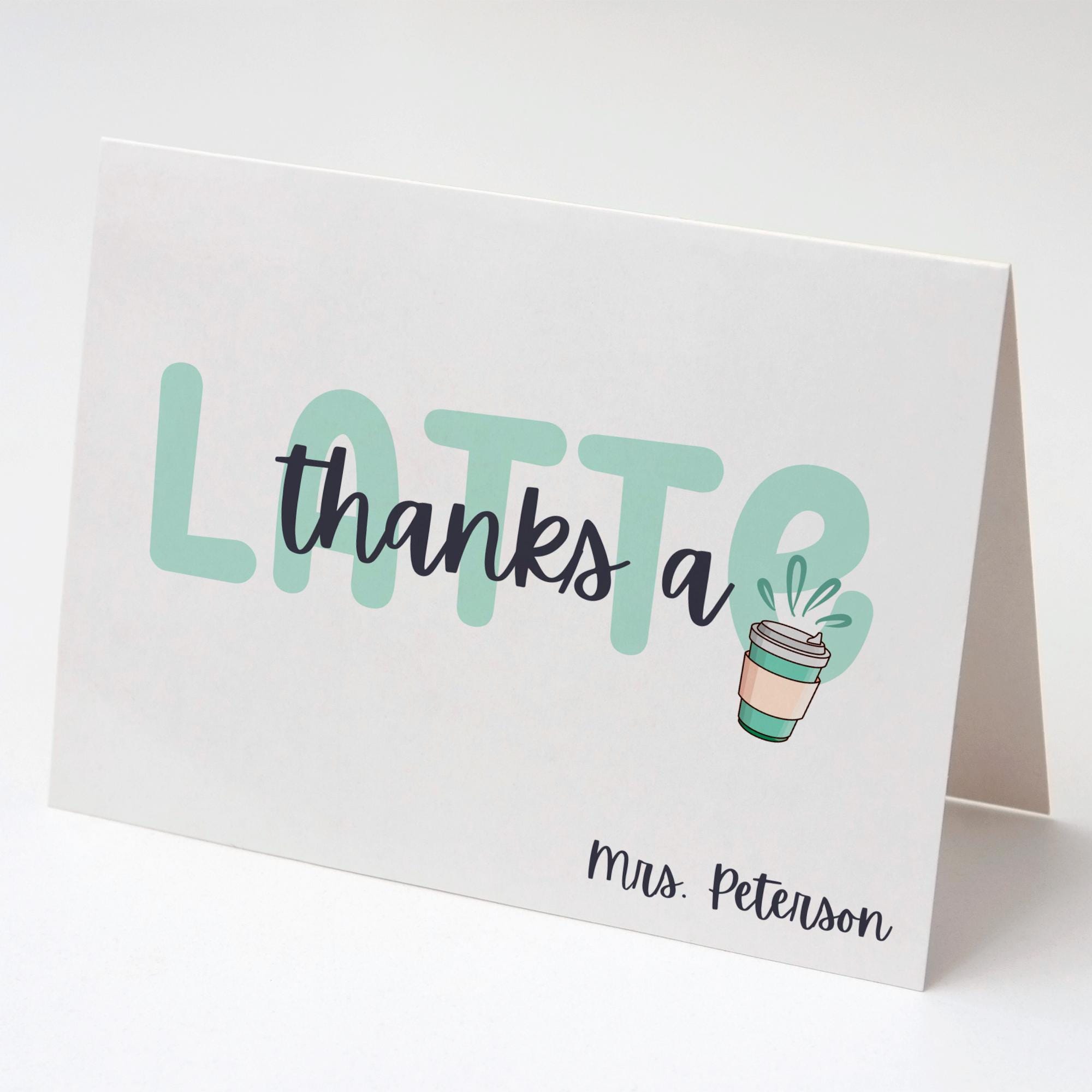 Personalized Note Card, Thanks a Latte Greeting, Custom Thank You Card ...